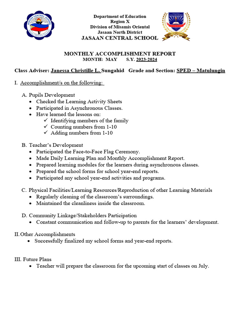 May Accomplishment Report | PDF | Wellness