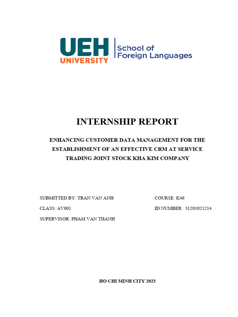 Trần Vân Anh - 31201025214 - Internship Report Second Draft | PDF | E ...