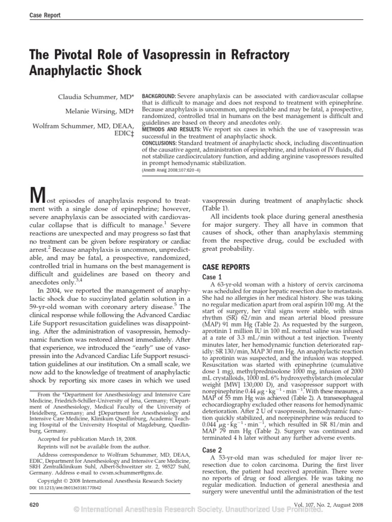 The Pivotal Role of Vasopressin in Refractory | PDF | Shock ...