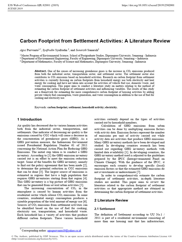 Carbon Footprint From Settlement Activities A Lite | PDF | Greenhouse Gas | Carbon Footprint