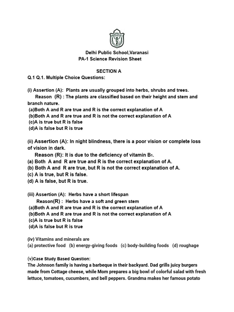 Revision Sheet Class 6 Science | PDF | Nutrients | Potato
