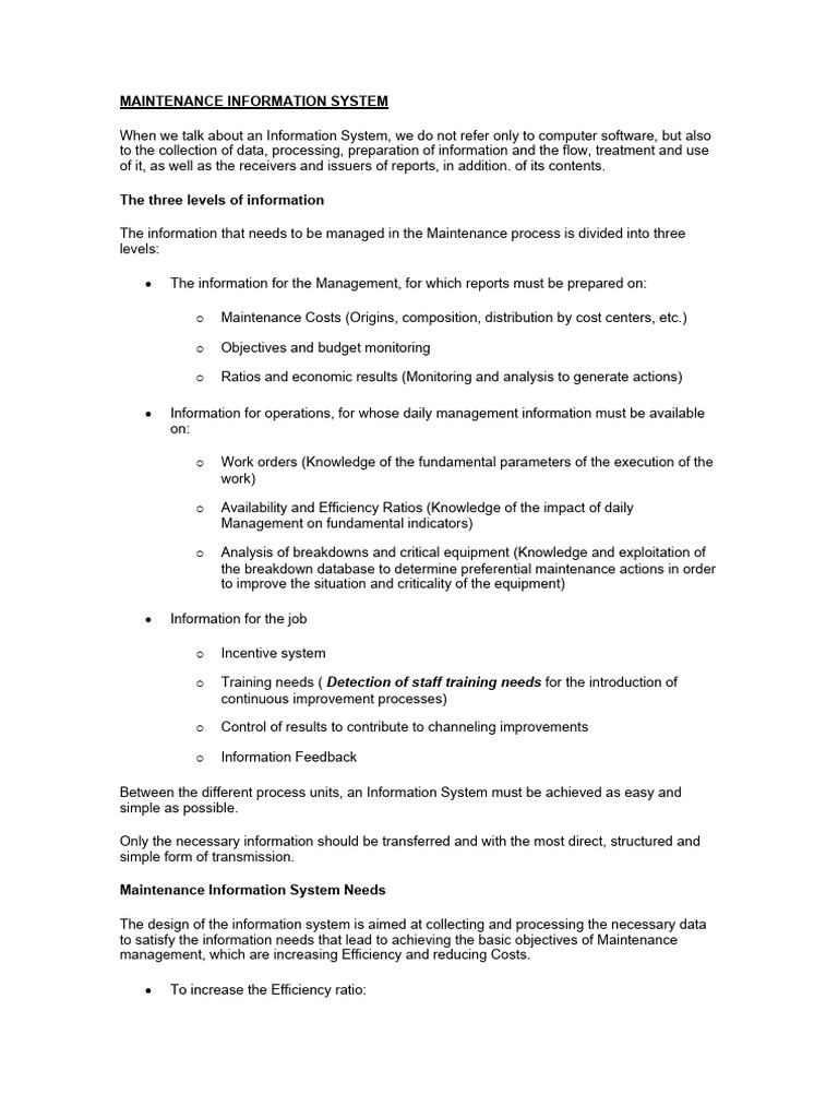 The Maintenance Information System | PDF | Reliability Engineering | Inventory