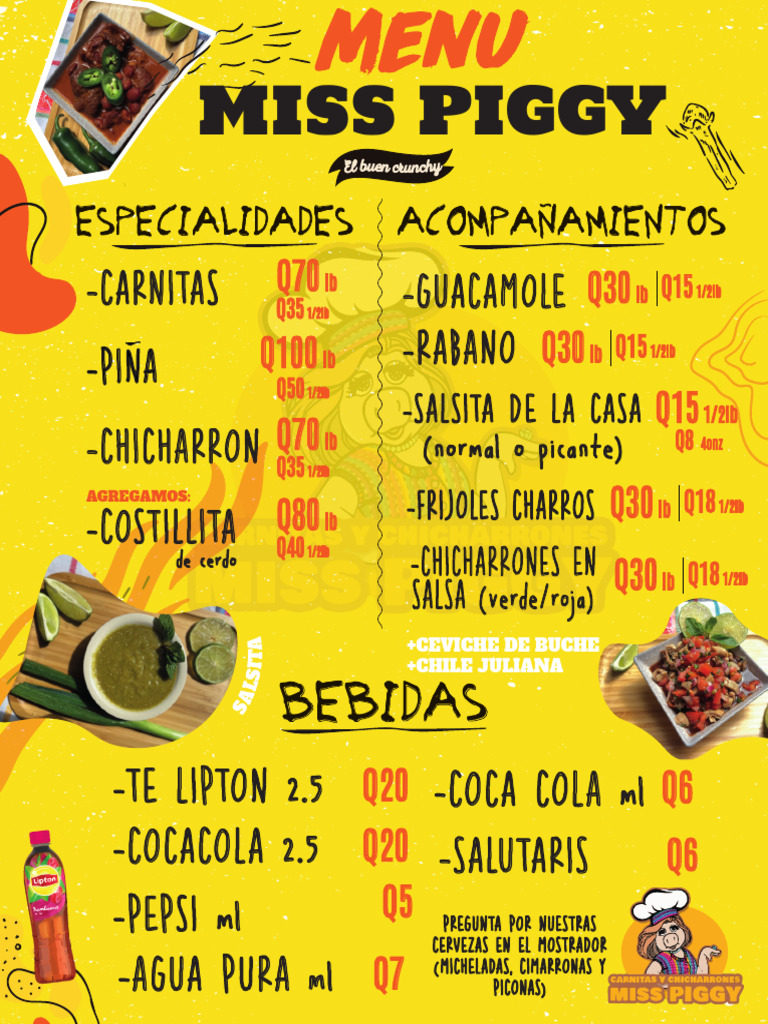 Menú de Chicharrones y Combos Miss Piggy | PDF | Cocina latinoamericana ...