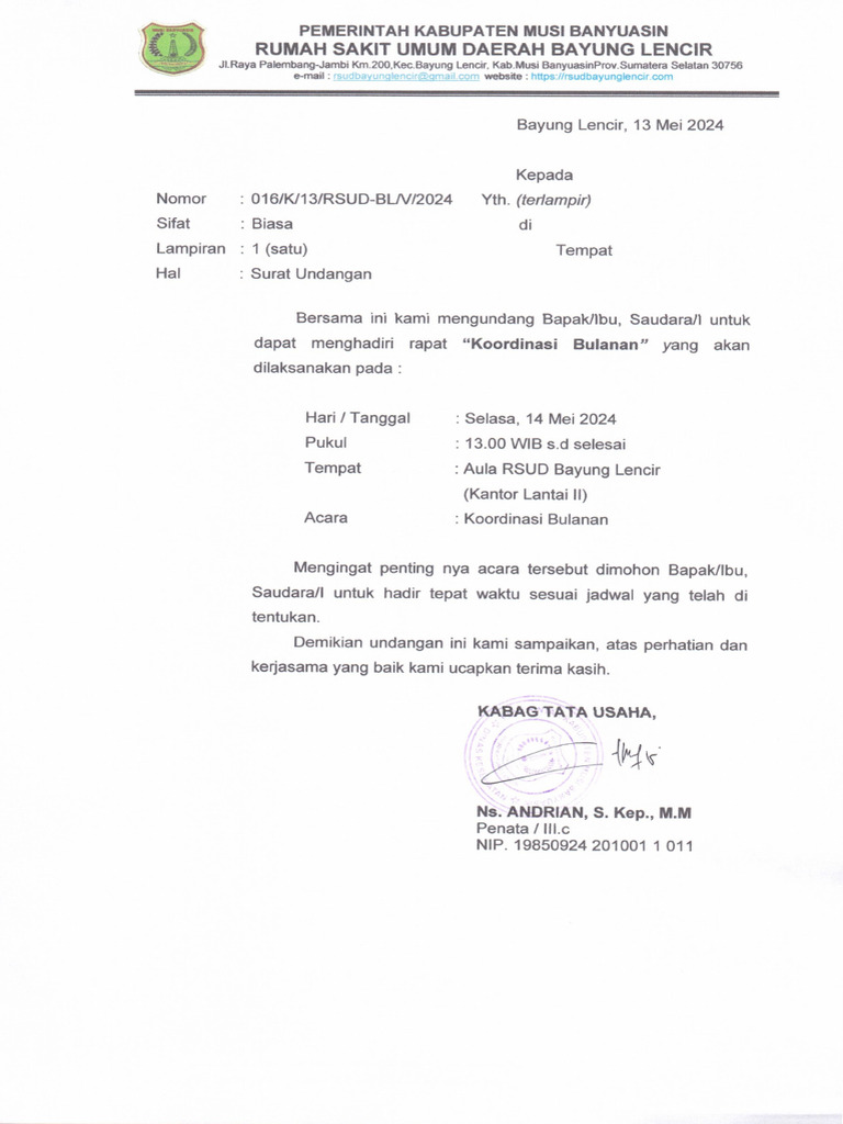 Undangan Rapat Bulanan | PDF