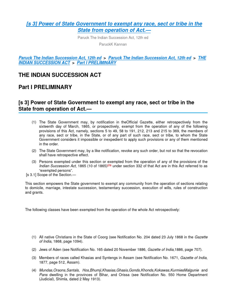 (S 3) Power of State Government To Exempt Any Race, Sect or Tribe in ...