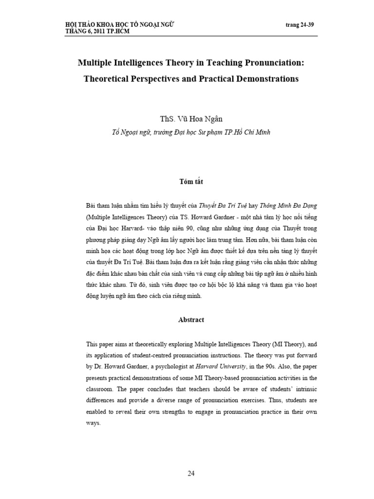 Multiple Intelligences Theory in Teaching Pronunciation: Theoretical ...
