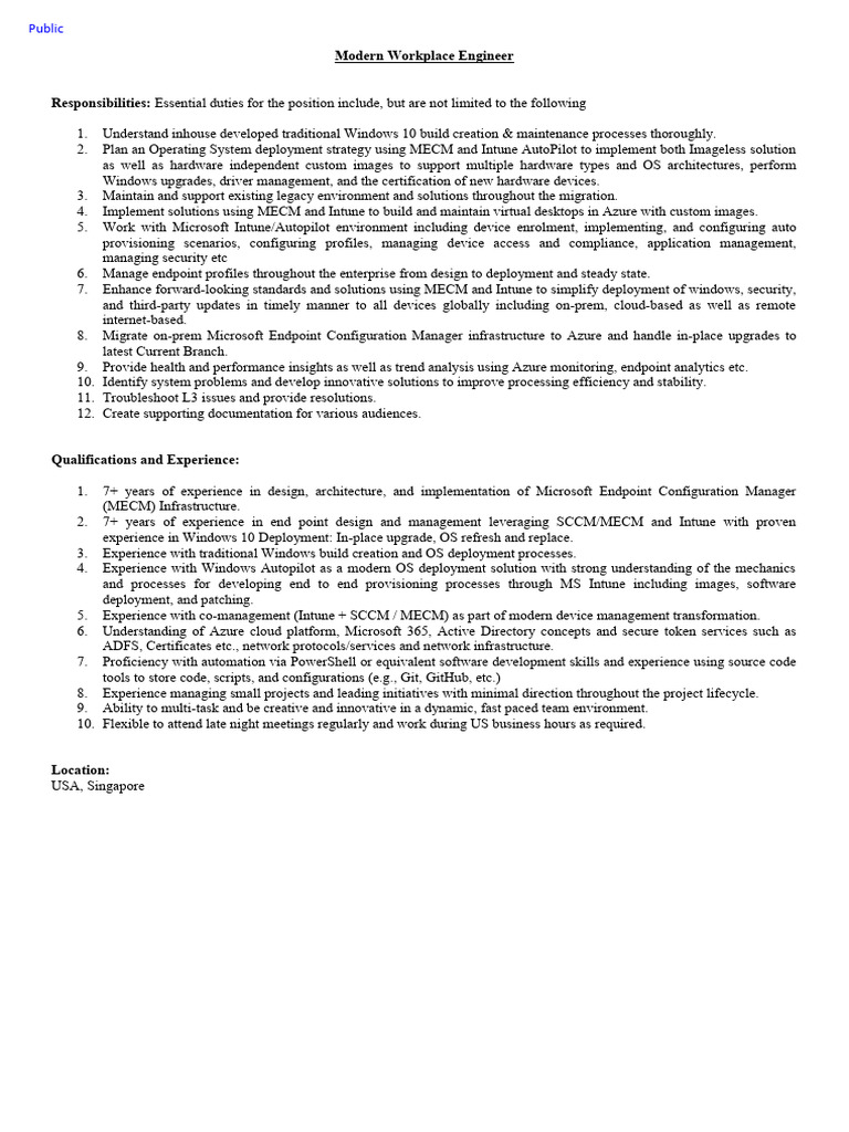 Modern Workplace Engineer Overview | PDF | Microsoft Windows ...