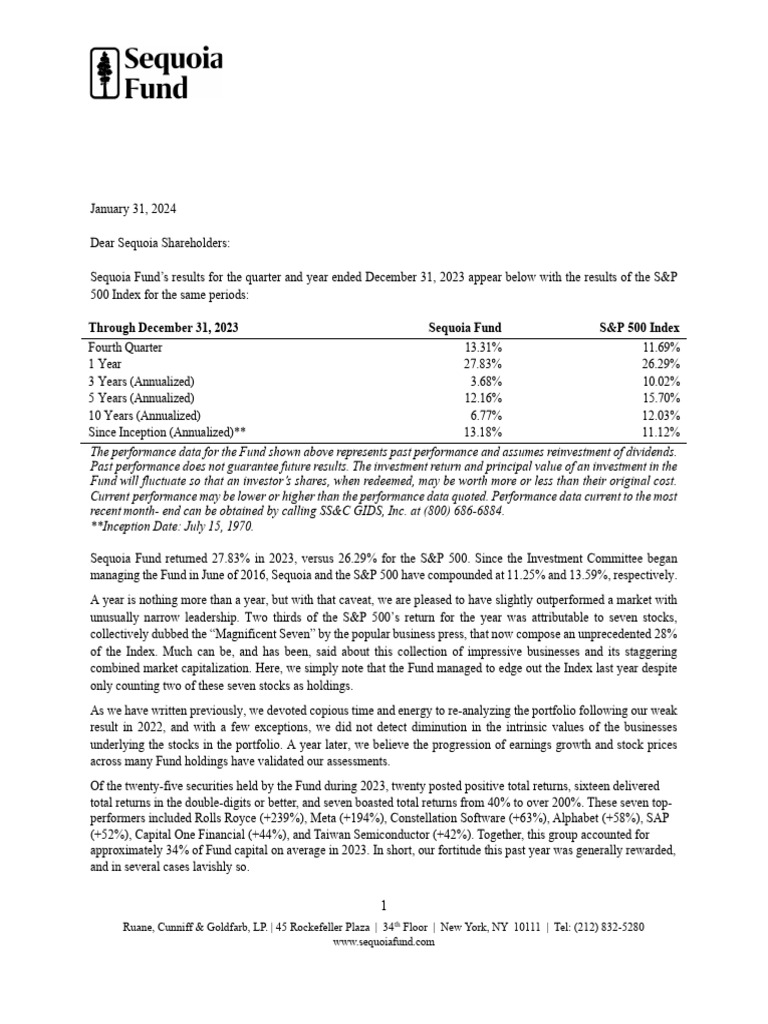 Sequoia Fund Q4 2023 Performance Review | PDF | Investing | Valuation ...
