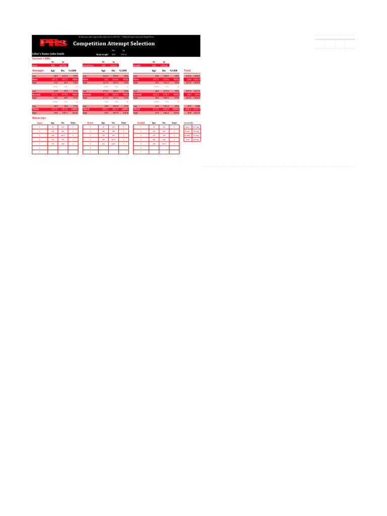 PRs Attempt Selection Spreadsheet | PDF | Physical Fitness | Games Of ...