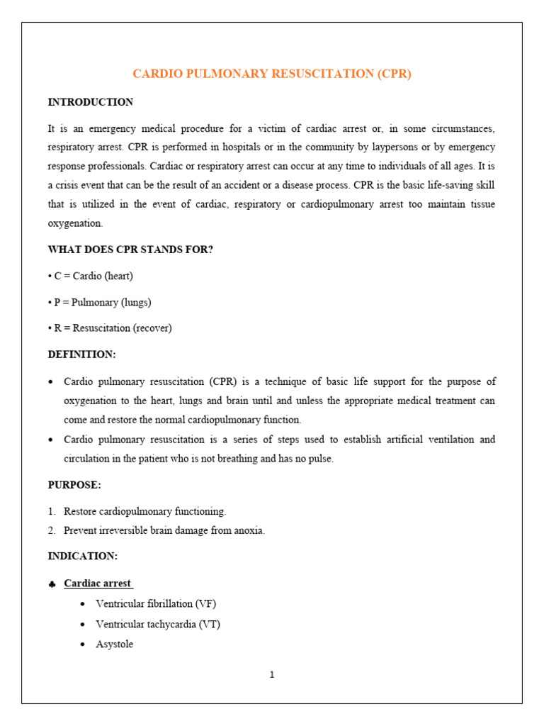 Cardio Pulmonary Resuscitation Procedure | PDF | Cardiopulmonary ...