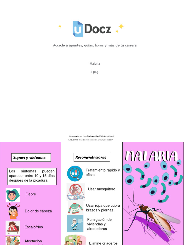 Brochure Malaria 411523 Downloadable 6038174 | PDF | Malaria | Enfermedades animales