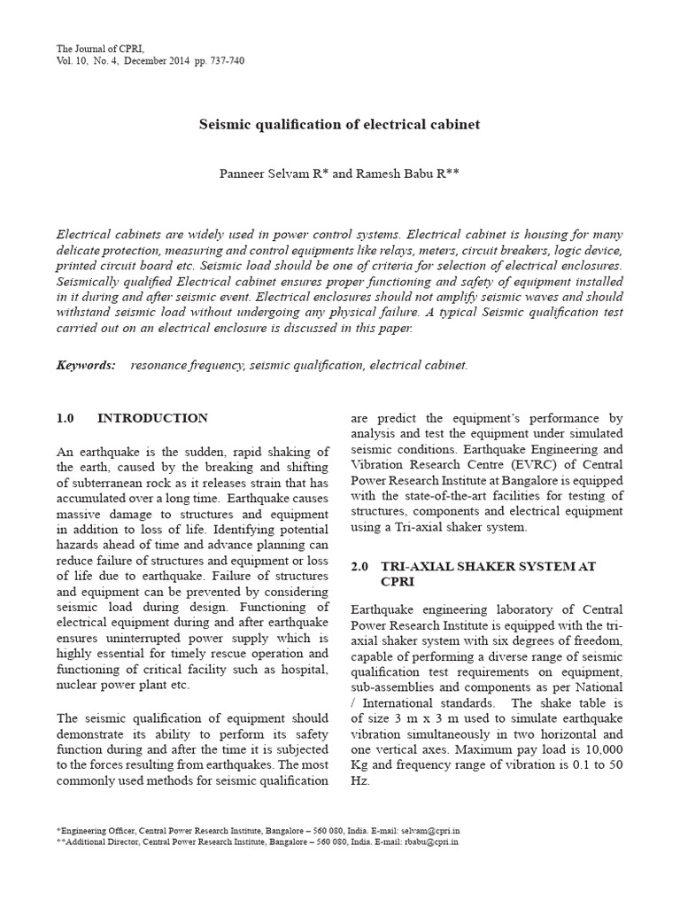 Seismic Qualification of | PDF | Resonance | Seismology