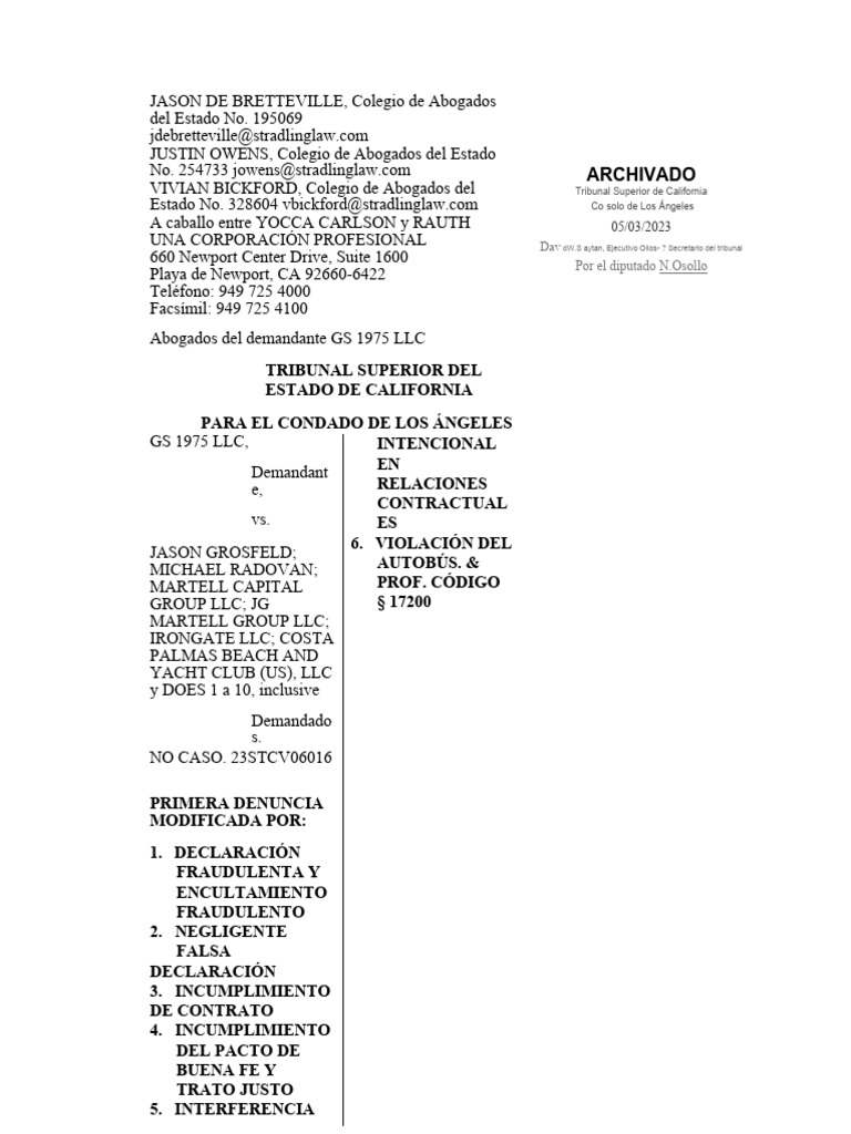 Demanda contra Jason Grosfeld por fraude | PDF | Donald Trump ...