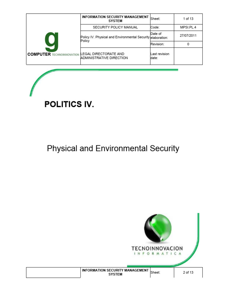 IV - Physical and Environmental Security Policy | PDF | Information ...
