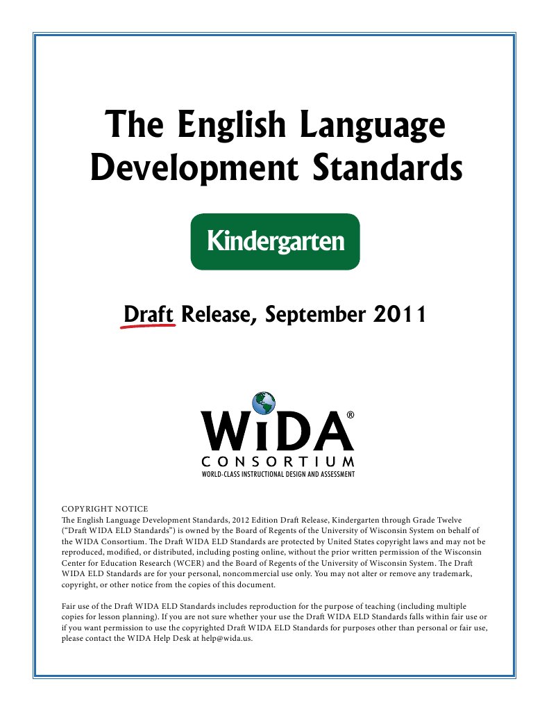 Wida Eld Standards Draft Kindergarten1 | PDF | Vocabulary | Common Core ...