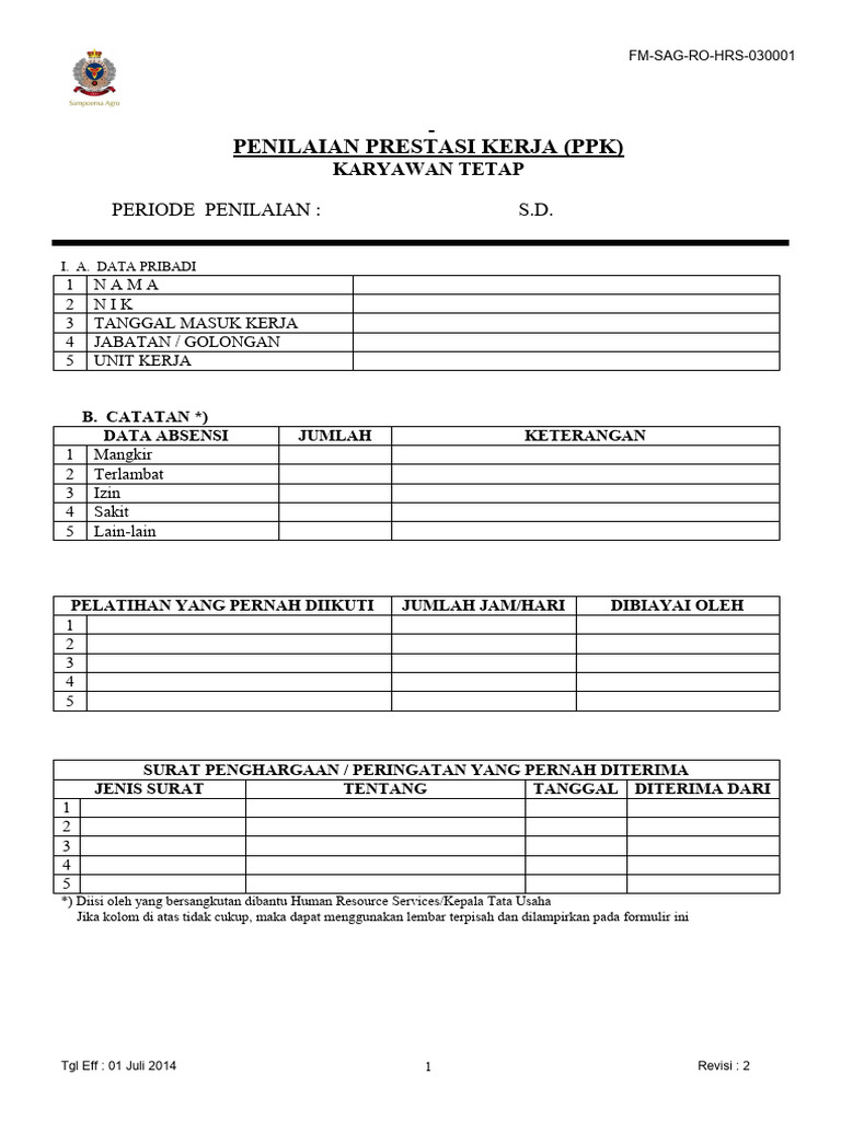 Form PPK Karyawan Tetap - 2015 | PDF