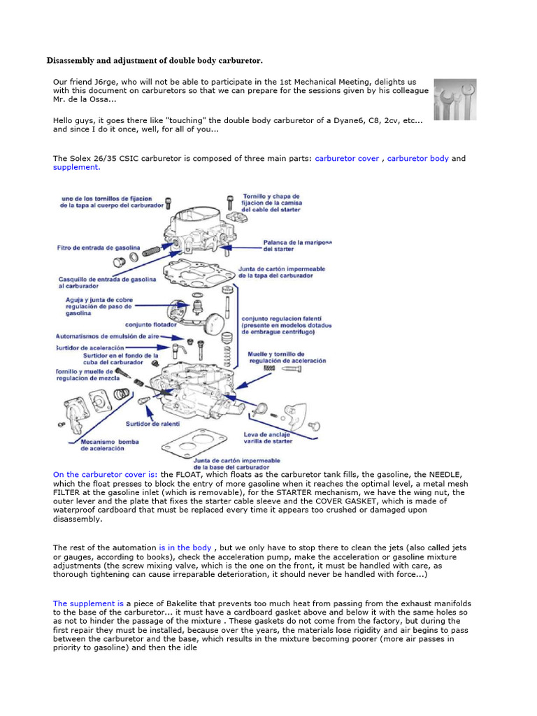 Disassembly and Adjustment of SOLEX Citroen 2CV Carburetor | Download Free PDF | Carburetor ...