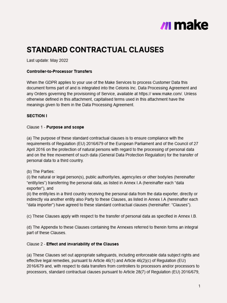 Standard Contractual Clauses | PDF | Breach Of Contract | Damages