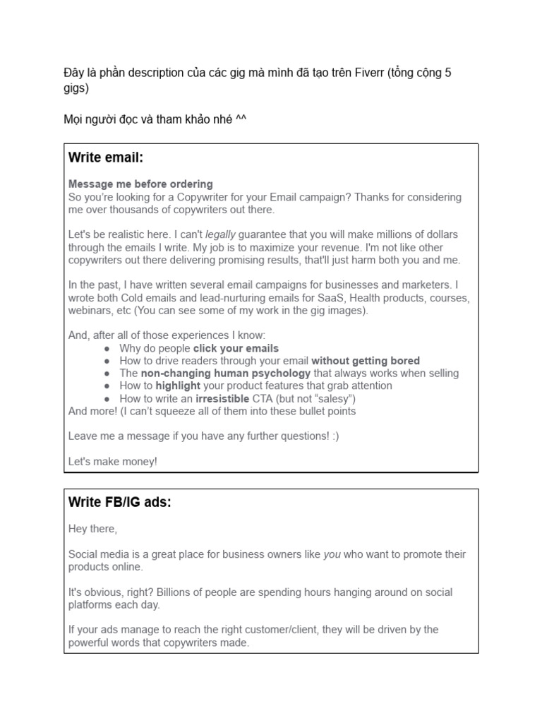 Fiverr Copywriting Gig Descriptions | PDF | Copywriting | Marketing