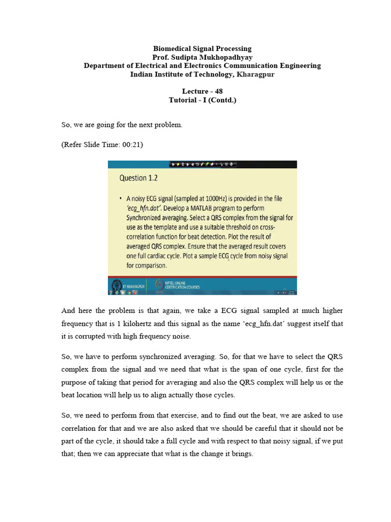 Lec 48 | PDF | Electrocardiography | Telecommunications Engineering