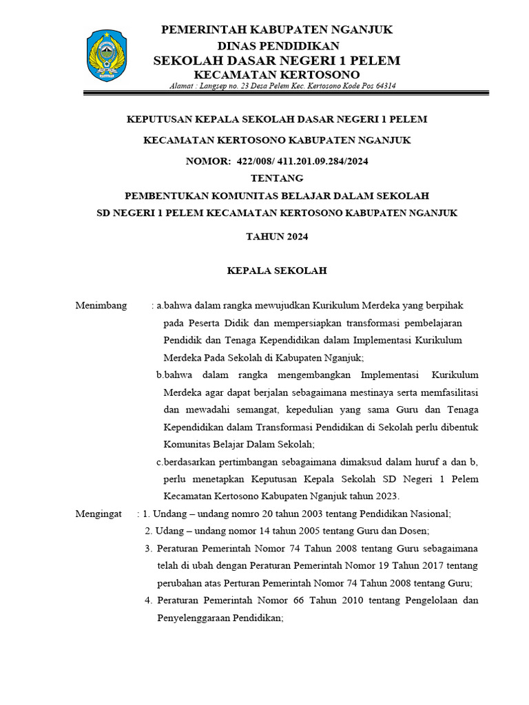 Contoh SK KOmbel Sekolah | PDF