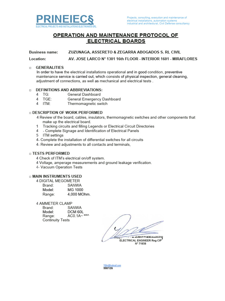 Operation and Maintenance Protocol For Electrical Panels - Updated ...