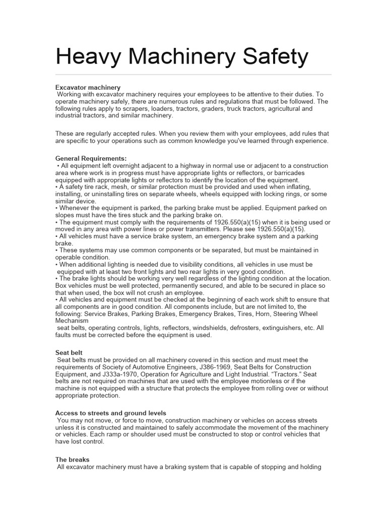 Heavy Machinery Safety | Download Free PDF | Heavy Equipment | Vehicles