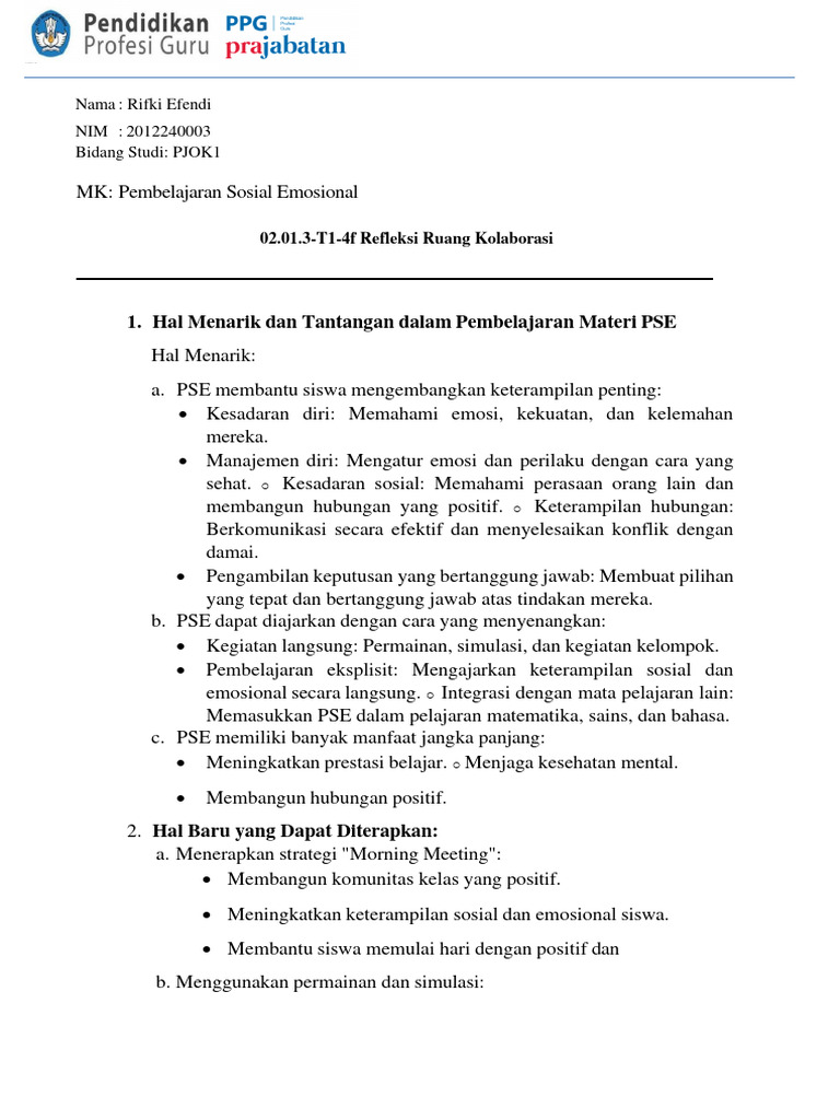 T1 4f Refleksi Ruang Kolaborasi | PDF | Karier & Perkembangan