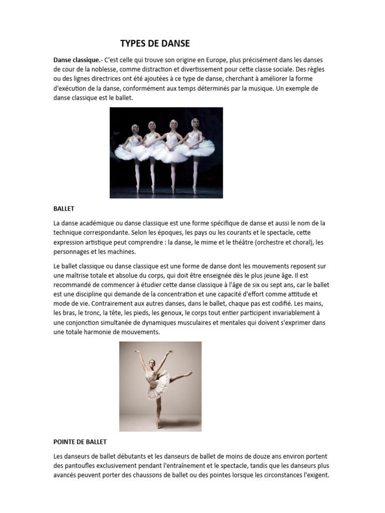 Les différents types de danse | PDF | Ballet | Danses
