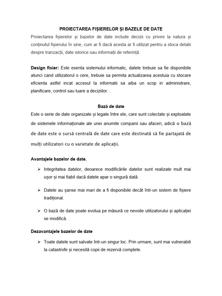 Proiectare Fișiere Și Baze de Date | PDF