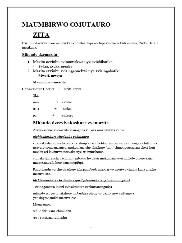Shona Notes 2022 Pdf