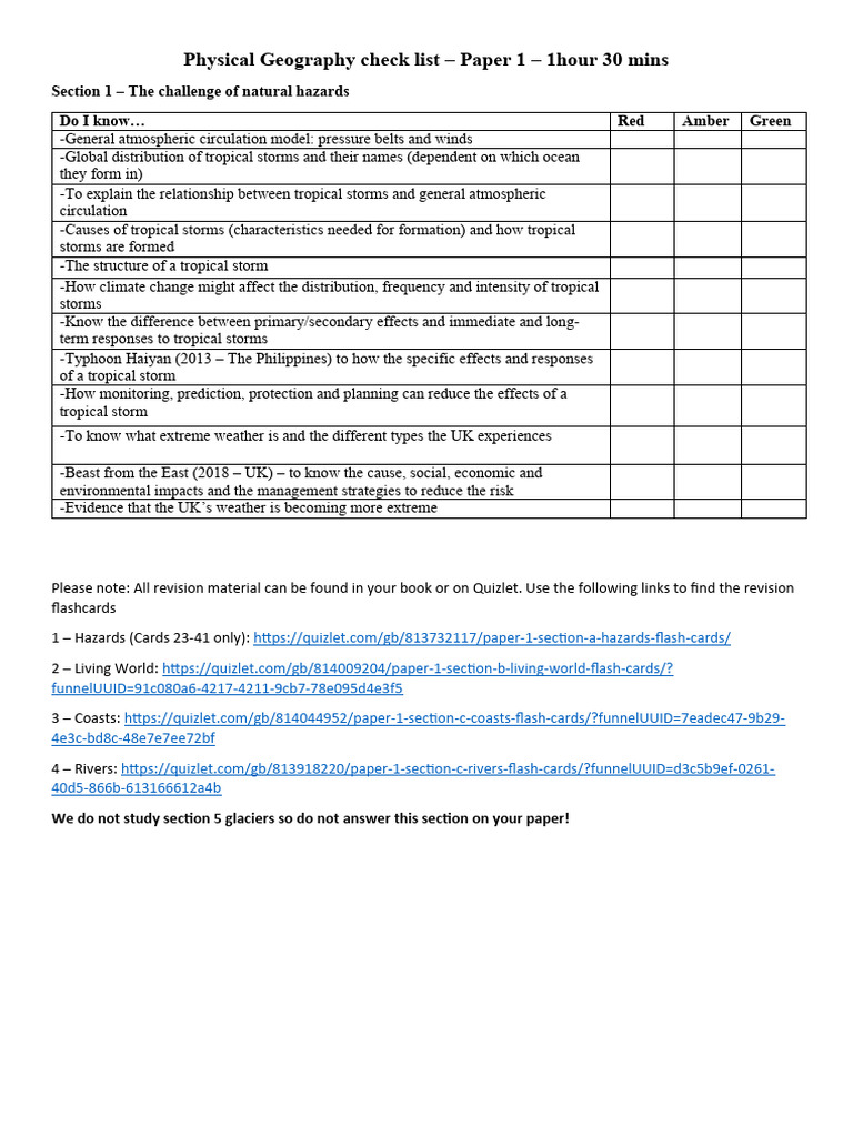 Physical Geography Check List - Hazards | PDF