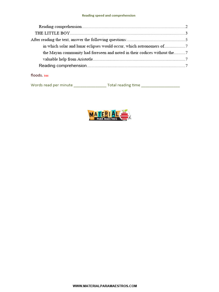 Readings To Take Words Per Minute and Reading Comprehension Text | PDF ...