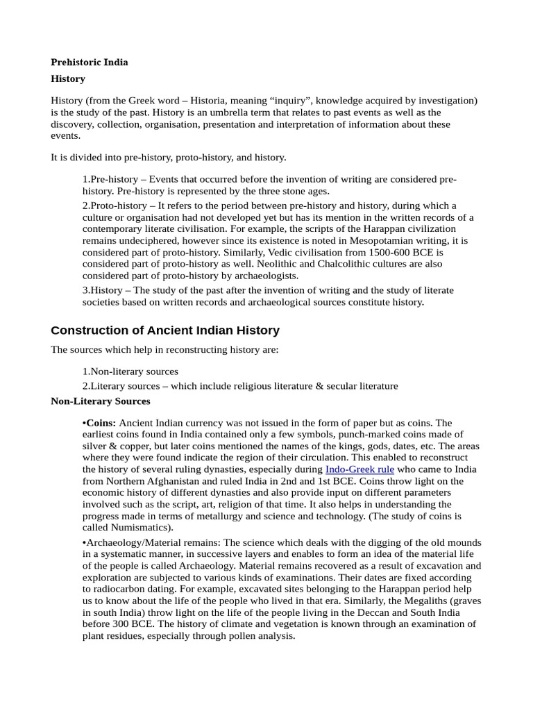 Overview of Prehistoric India History | PDF | Paleolithic | Stone Age