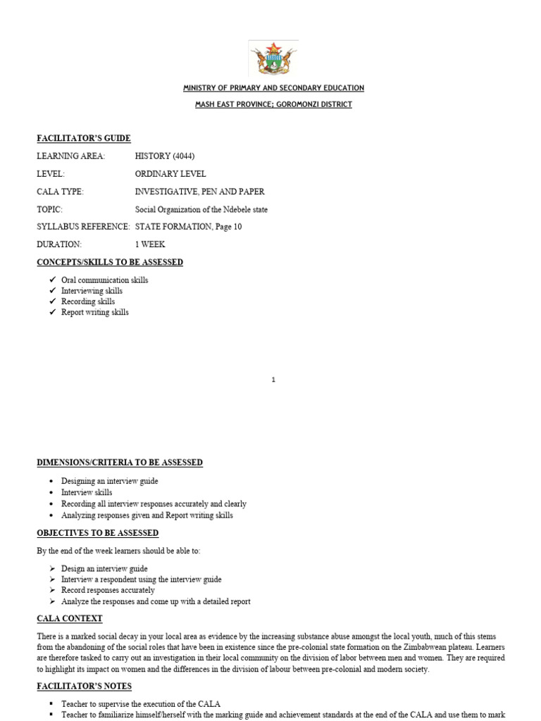 O Level History Cala B | PDF | Interview | Teachers O Level History Cala B | PDF | Interview | Teachers
