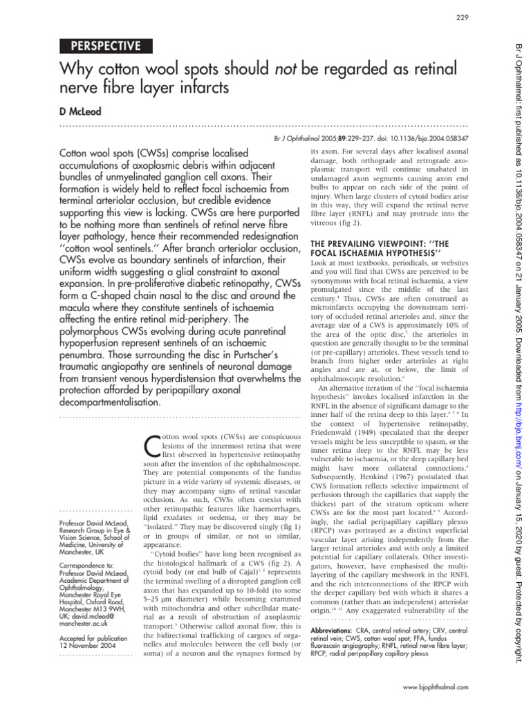 Why Cotton Wool Spots Shouldnotbe Regarded As Retinalnerve Fibre Layer ...