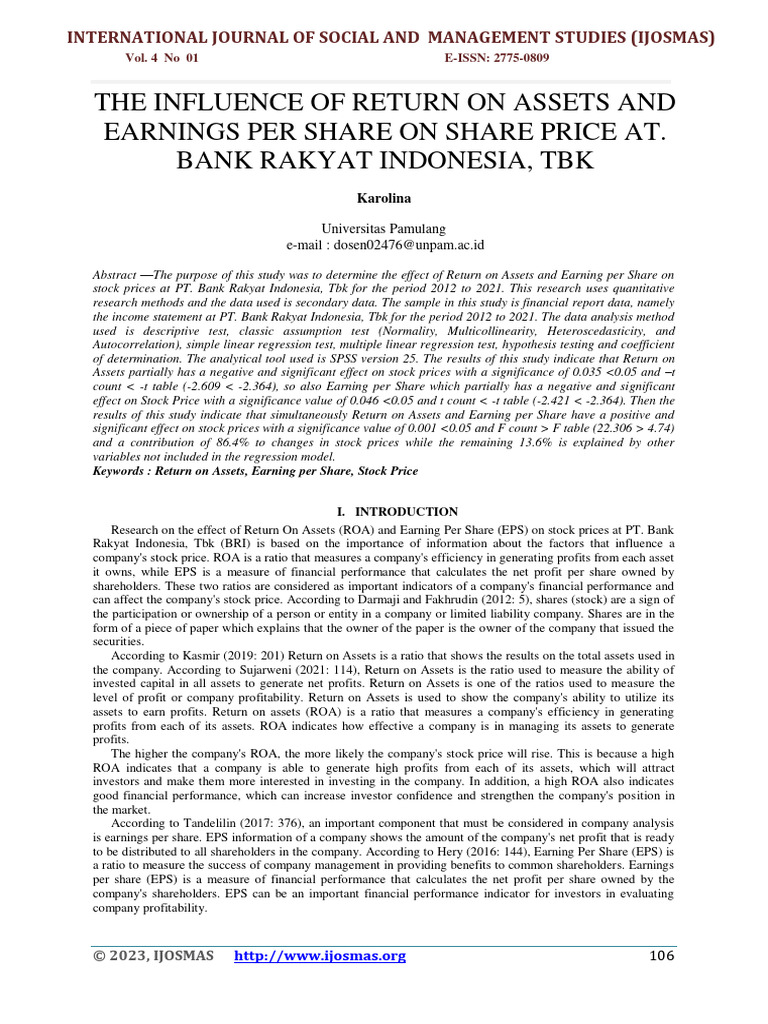 293-Article Text-731-1-10-20230309 | PDF | Multicollinearity | Investing