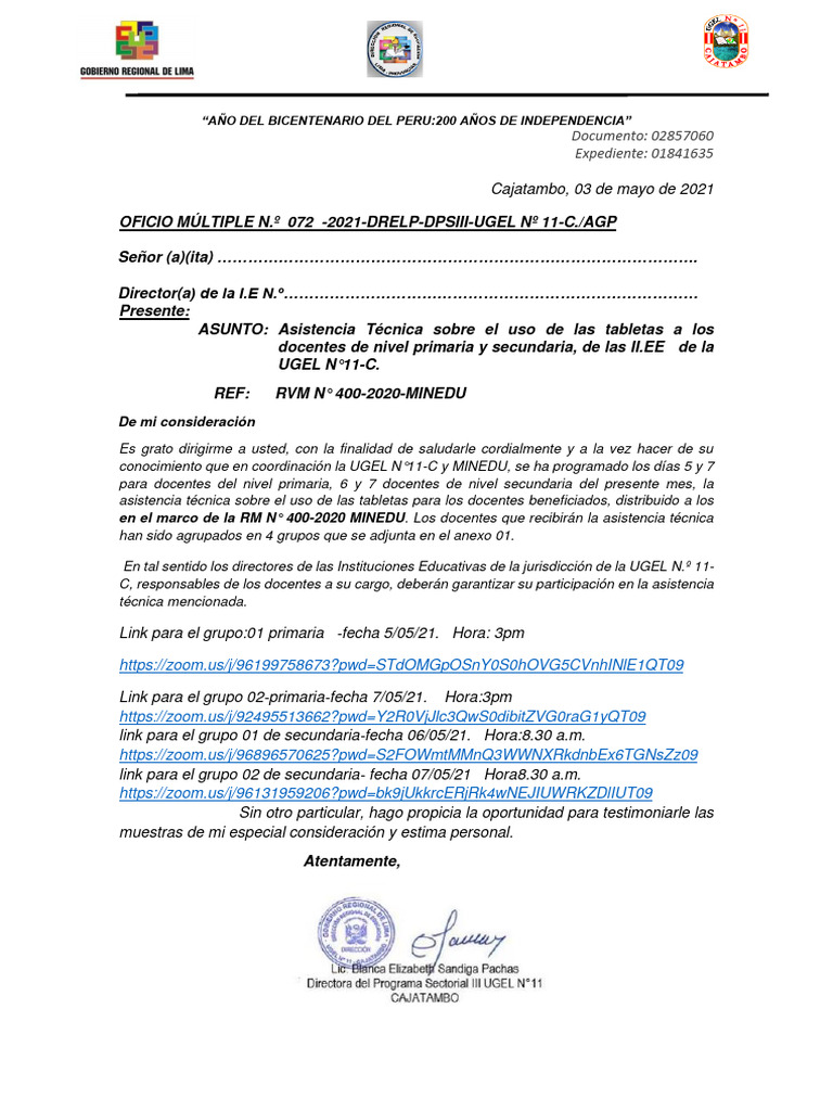 Oficio 072 para AT - Tablet. | PDF | Perú