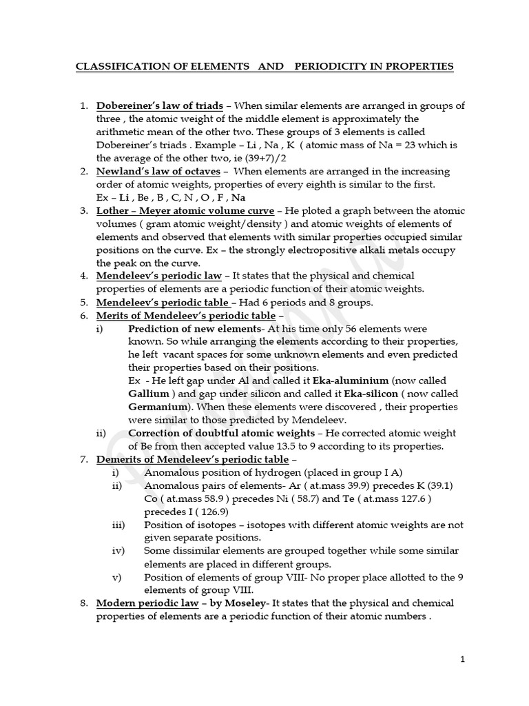 Classification of Elements and Periodicity in Properties PDF | PDF ...