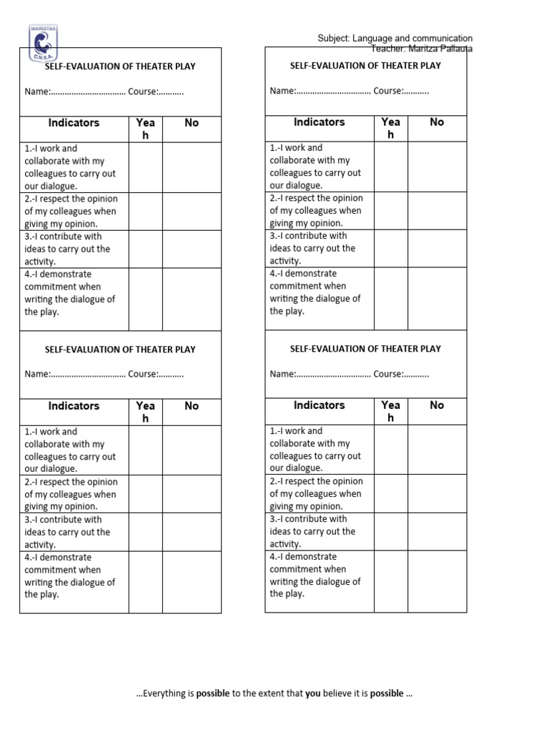 Self-Assessment Play | PDF | Rubric (Academic) | Communication