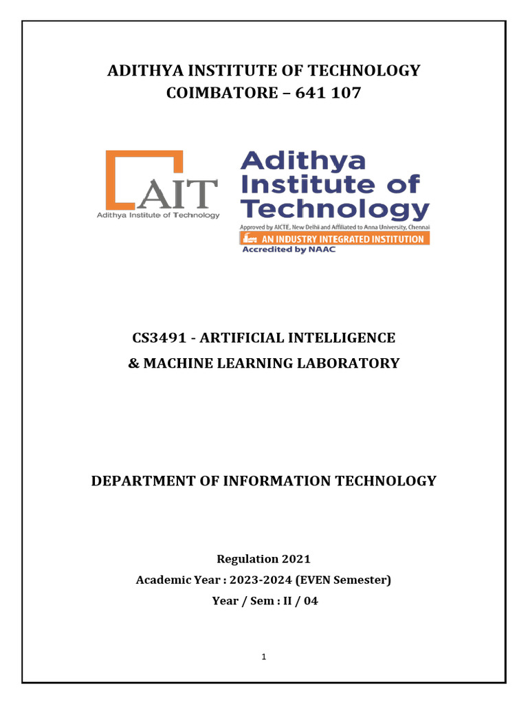 Aiandml Lab Manual R21 1 Pdf Receiver Operating Characteristic Algorithms And Data Structures