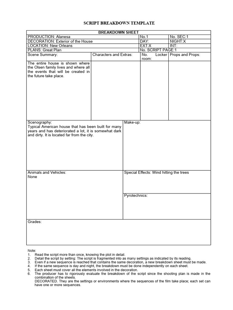 Script Breakdown Template | PDF