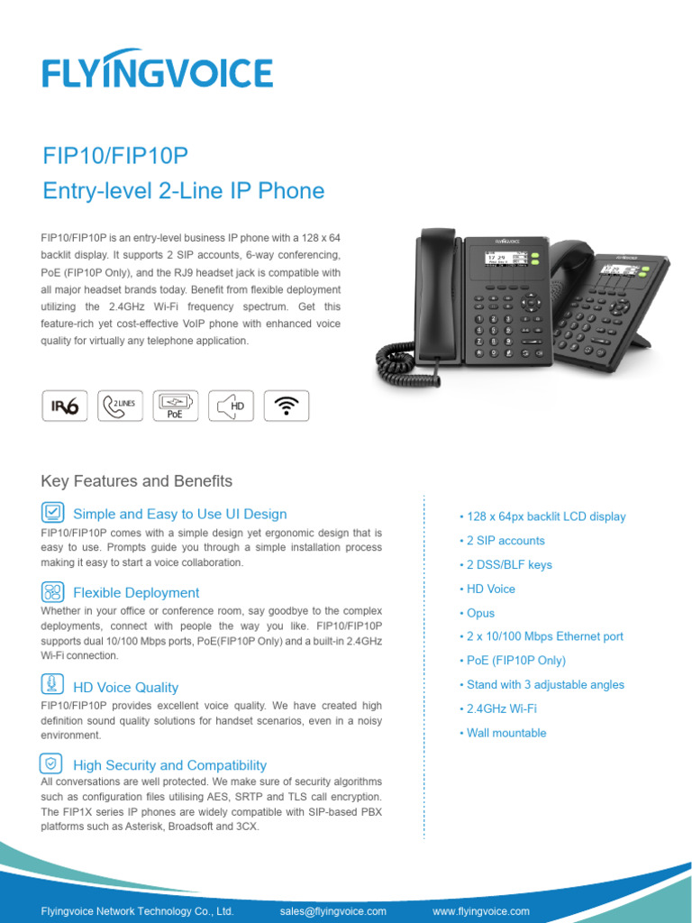 Entry-Level 2-Line VoIP Phone FIP10/FIP10P | PDF | Session Initiation Protocol | Voice Over Ip