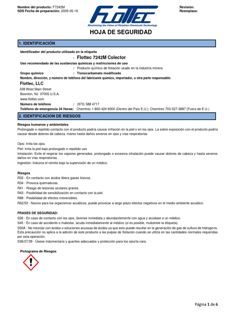 Flottec 7242M Colector SDS SP 2005-05-16 | PDF | Agua | Materiales