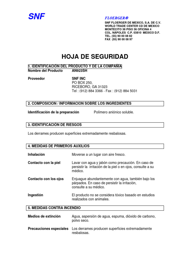 Floerger An923sh (MSDS) | PDF | Agua | Química