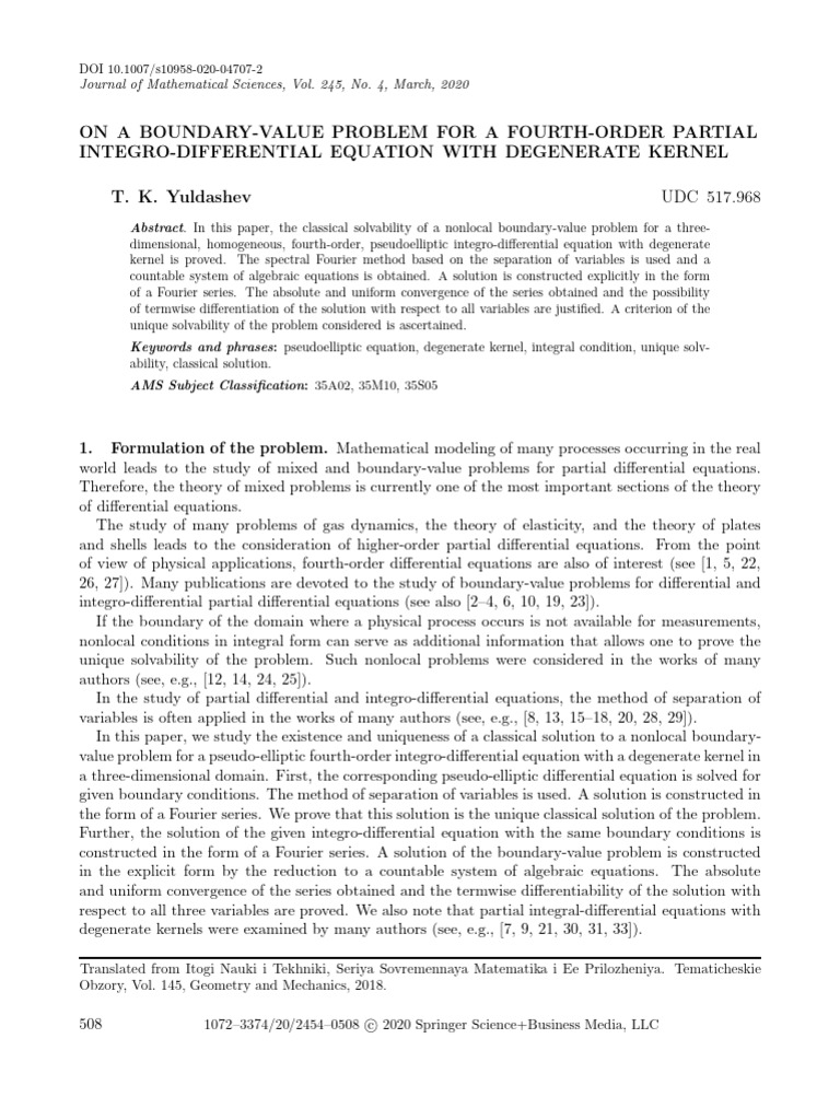 On A Boundary-Value Problem For A Fourth-Order Partial Integro ... On A Boundary-Value Problem For A Fourth-Order Partial Integro ...