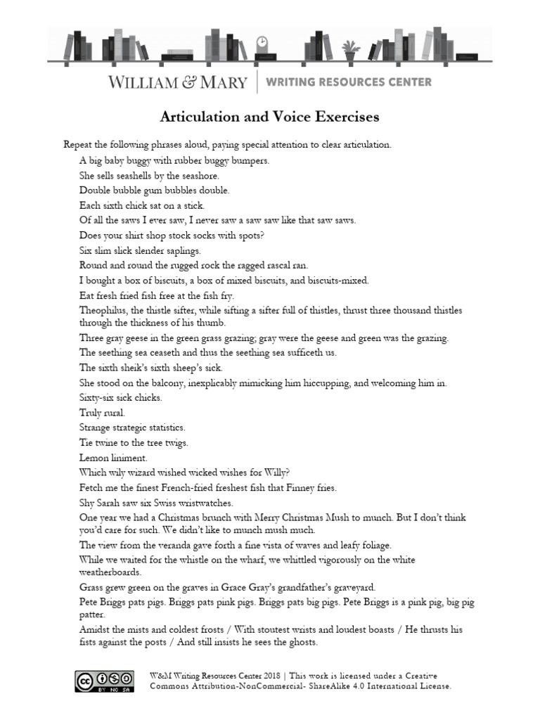 Articulation and Voice Exercises | PDF