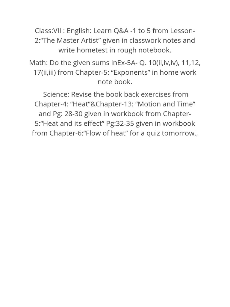 Class VII Homework: English, Math, Science | PDF | Teaching Methods & Materials