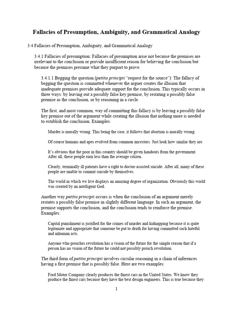 3.4 Fallacies of Presumption | PDF | Fallacy | Argument
