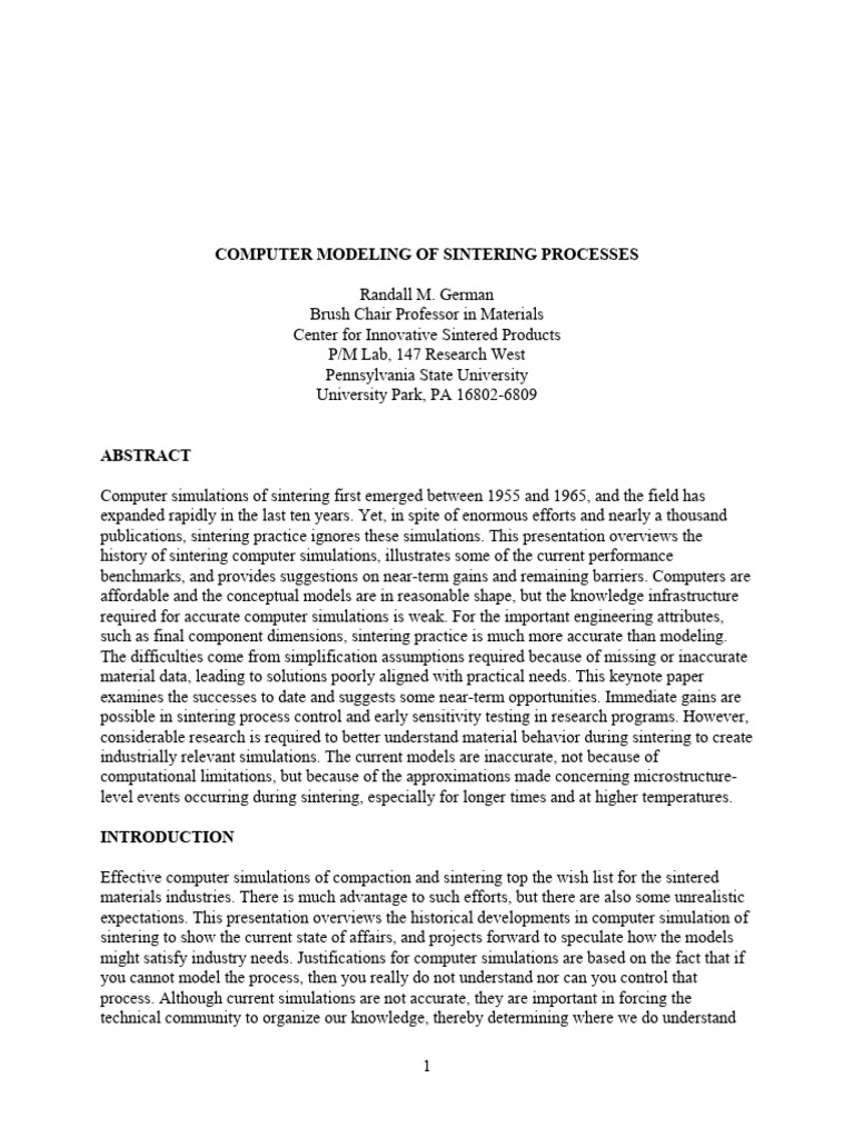Computer Modeling of Sintering Processes | PDF | Sintering | Simulation